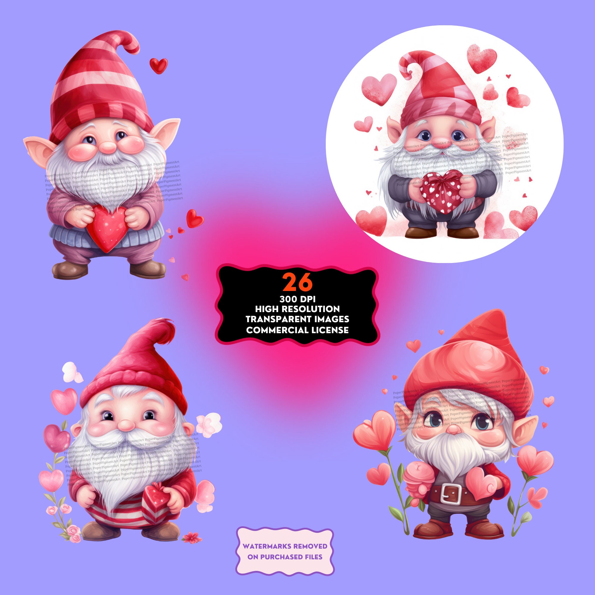 Valentines Gnome Clipart. Printable Valentine's Day Cards. Clipart ...