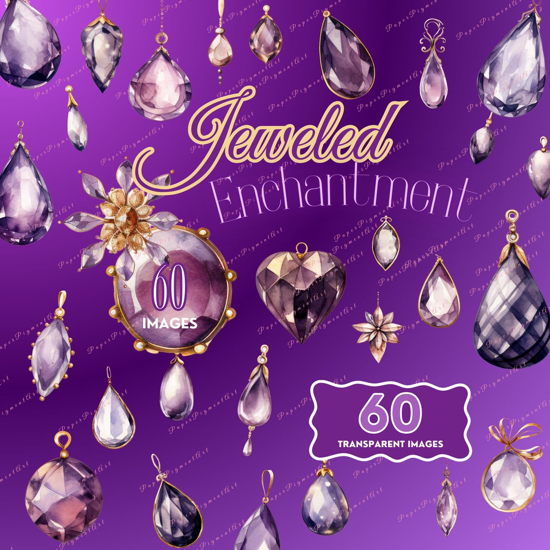 Purple Gemstone Clipart Collection - Designer PNG, Watercolor Jewel ...