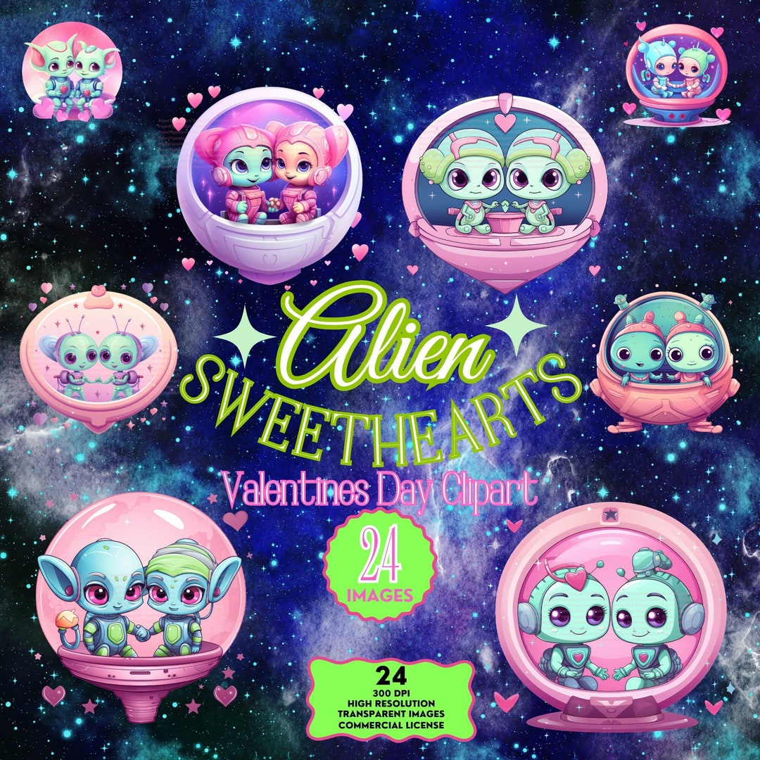 Valentines Clipart With Alien Clipart. Adorable Space Clipart ...