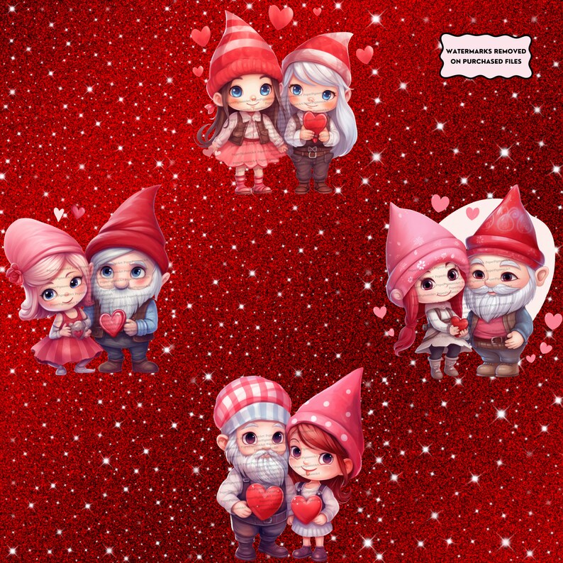 Valentines Gnome Clipart. Printable Valentine's Day Cards. Clipart ...