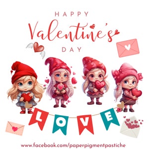 Valentines Gnome Clipart. Printable Valentine's Day Cards. Clipart ...