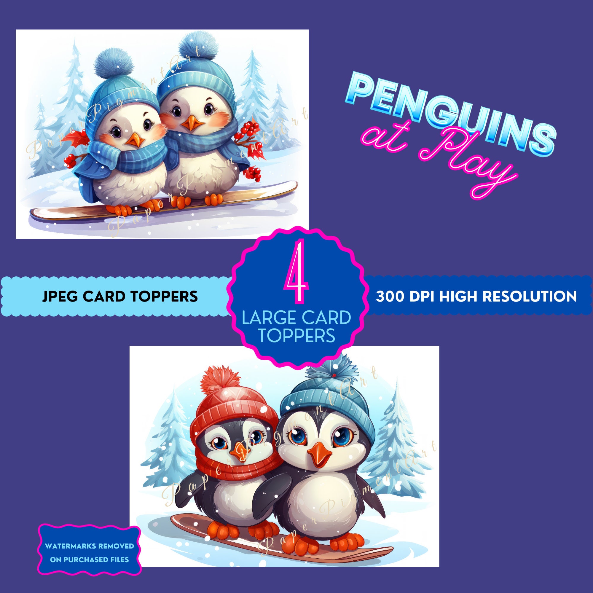 Snowboarding Penguin Clipart Seamless Pattern Ideal for Christmas Gift ...