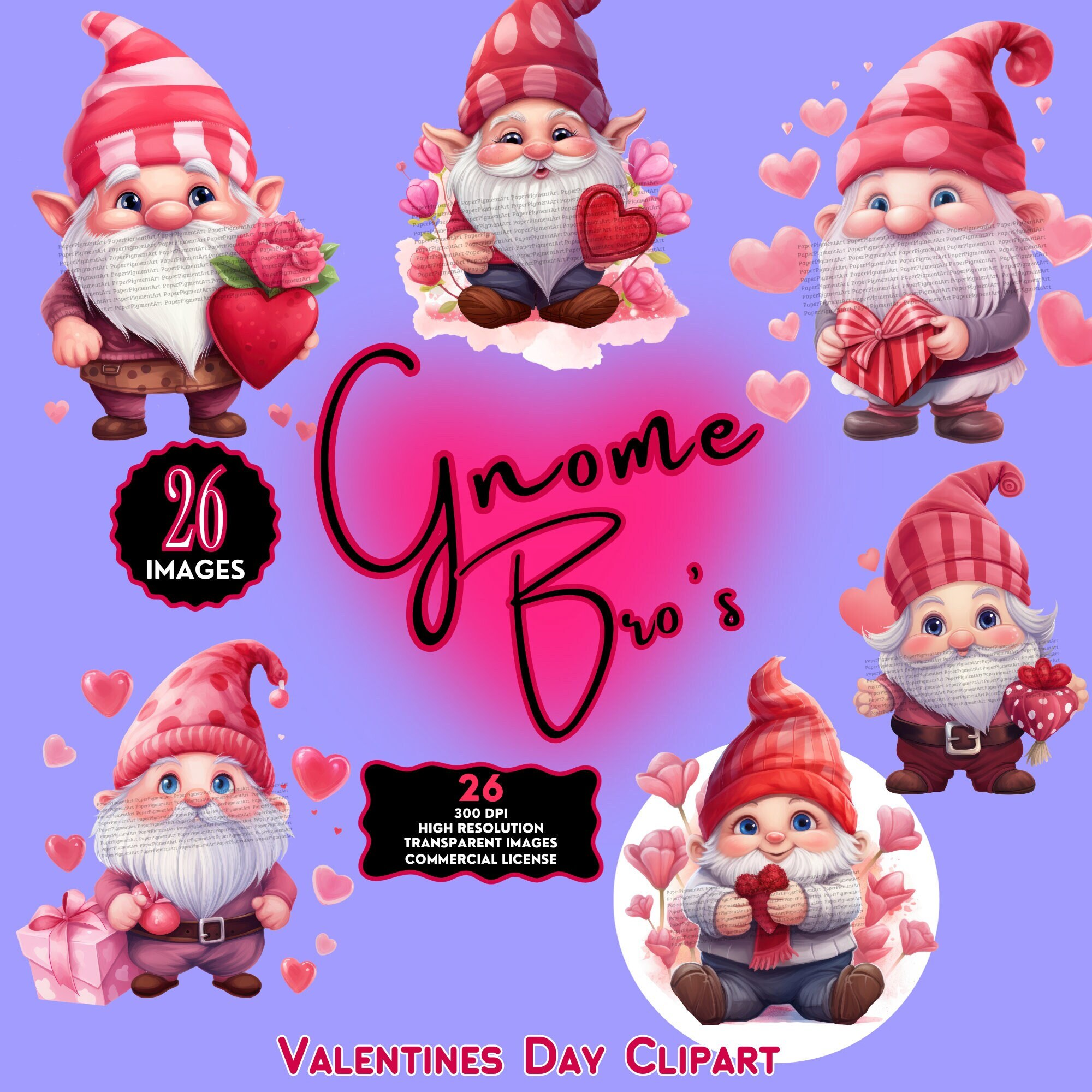 Valentines Gnome Clipart. Printable Valentine's Day Cards. Clipart ...
