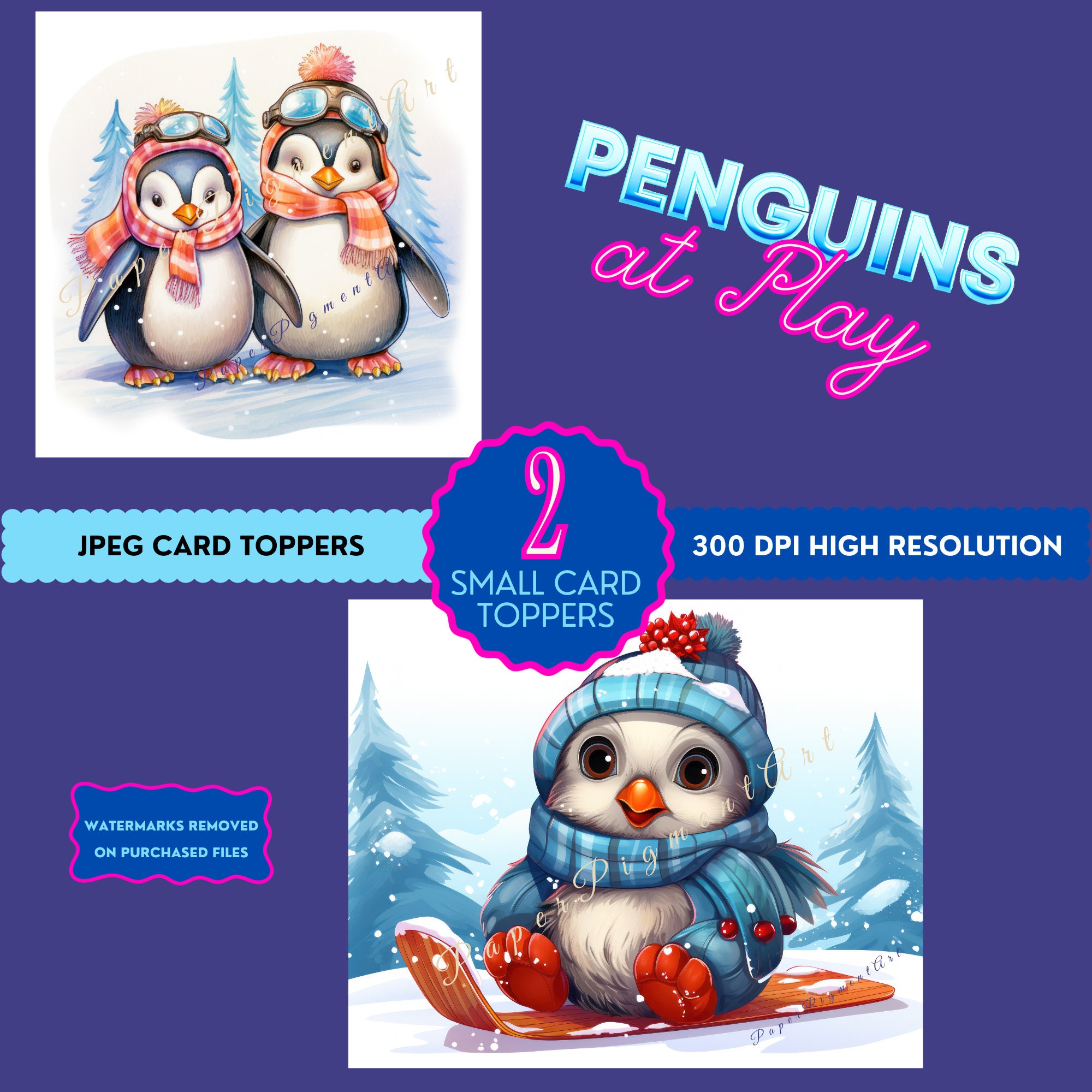 Snowboarding Penguin Clipart Seamless Pattern Ideal for Christmas Gift ...