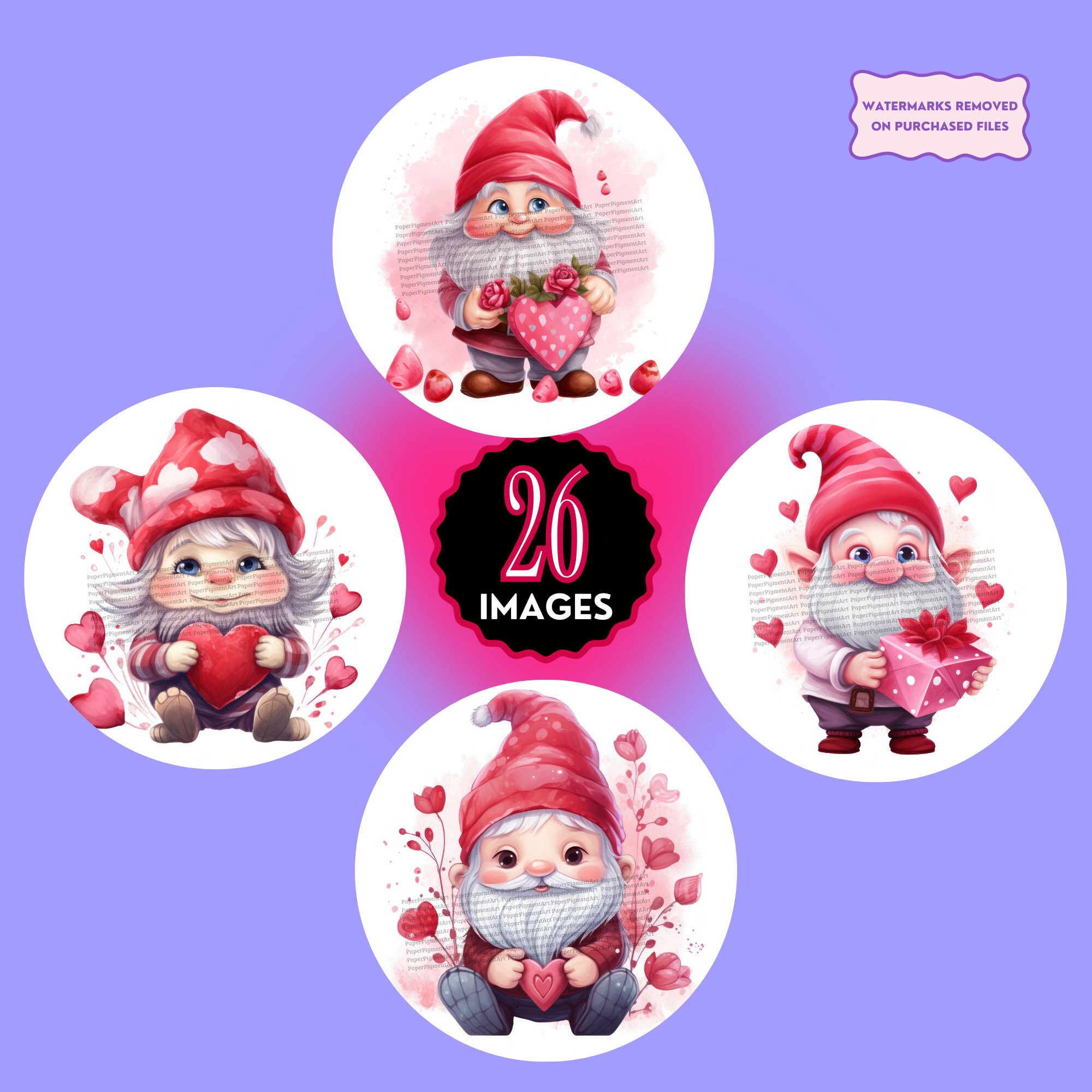 Valentines Gnome Clipart. Printable Valentine's Day Cards. Clipart ...