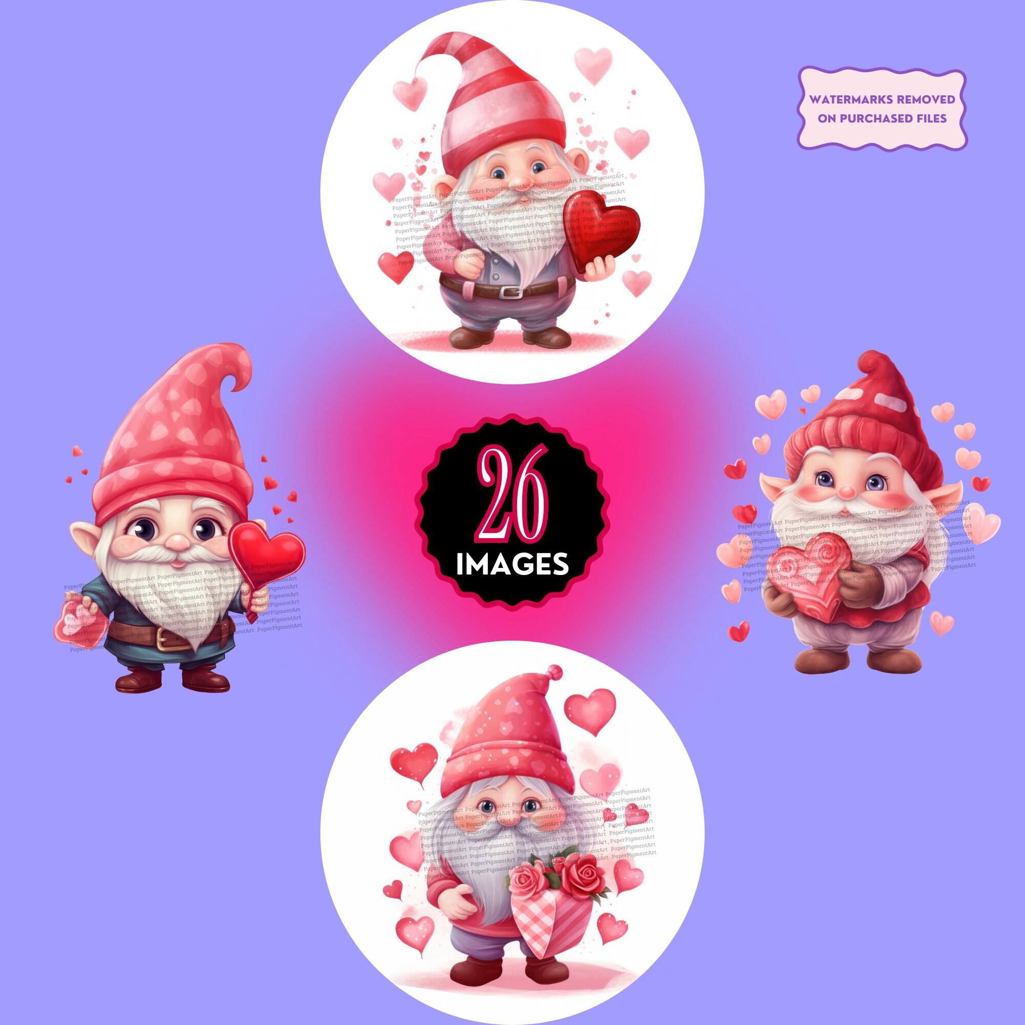 Valentines Gnome Clipart. Printable Valentine's Day Cards. Clipart ...