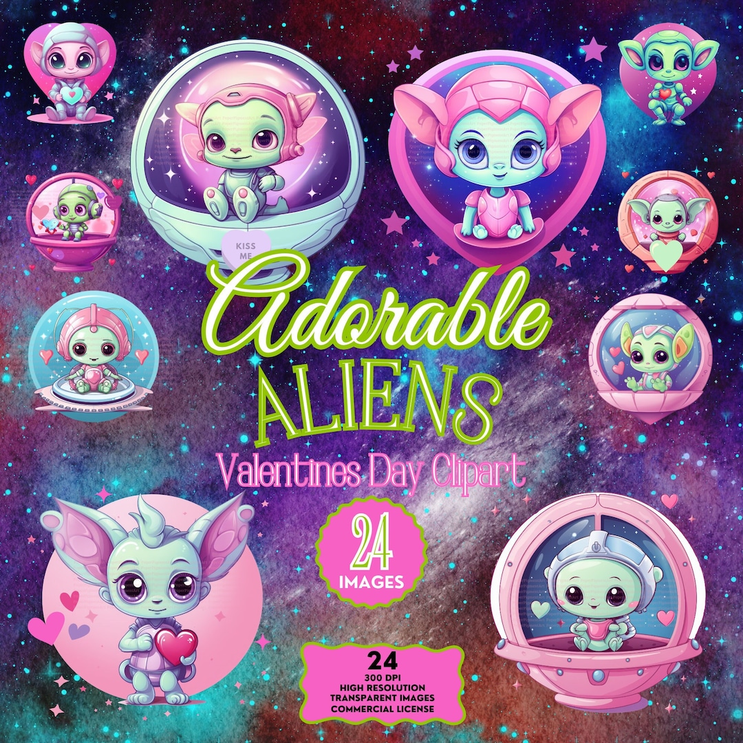 Valentines Clipart With Alien Clipart. Adorable Space Clipart ...