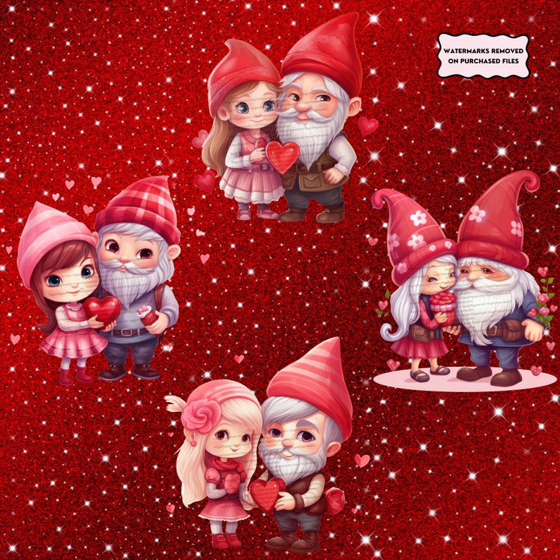 Valentines Gnome Clipart. Printable Valentine's Day Cards. Clipart ...
