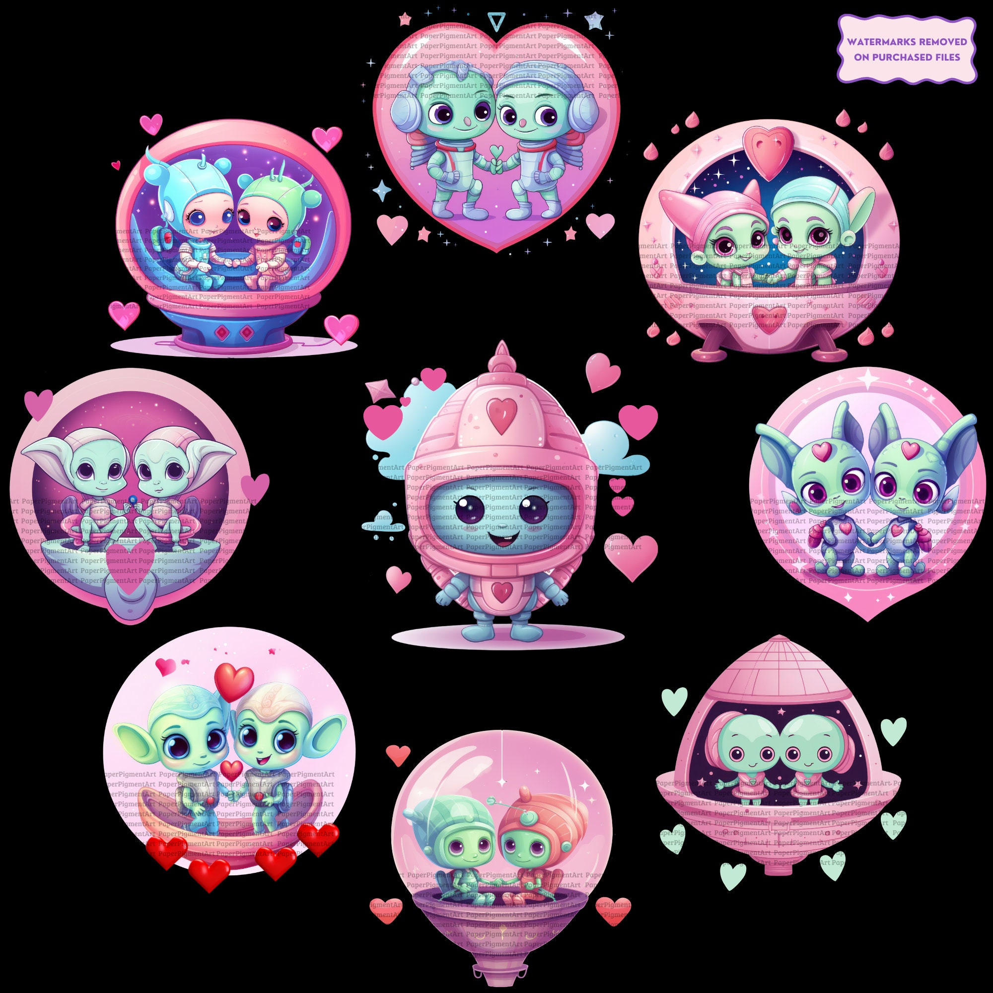 Valentines Clipart With Alien Clipart. Adorable Space Clipart ...