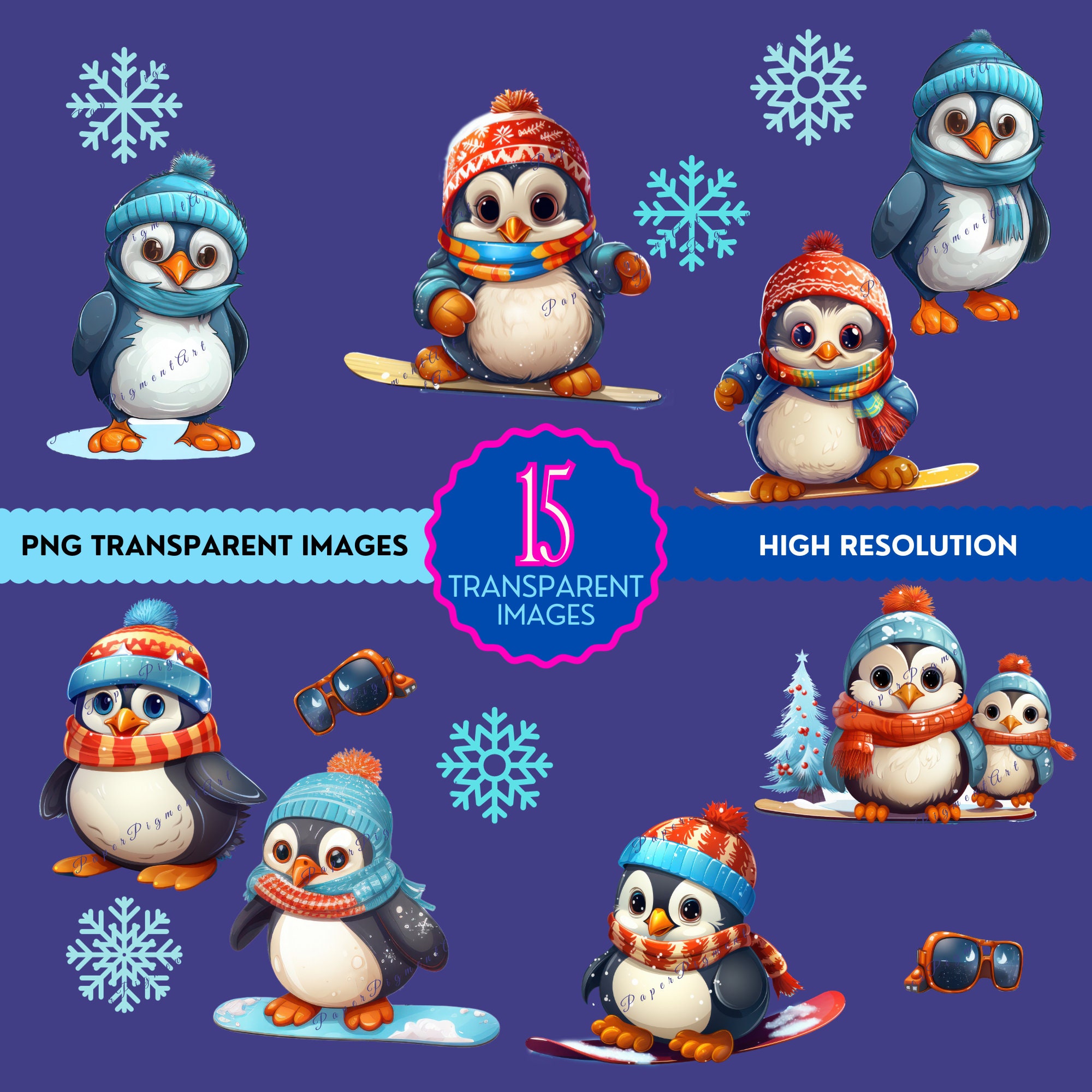 Snowboarding Penguin Clipart Seamless Pattern Ideal for Christmas Gift ...