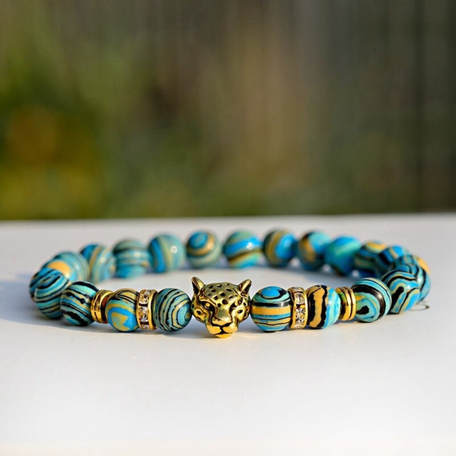 Lava Stone Bracelet 8mm and Leopard Head With Blessings Natural Lava ...