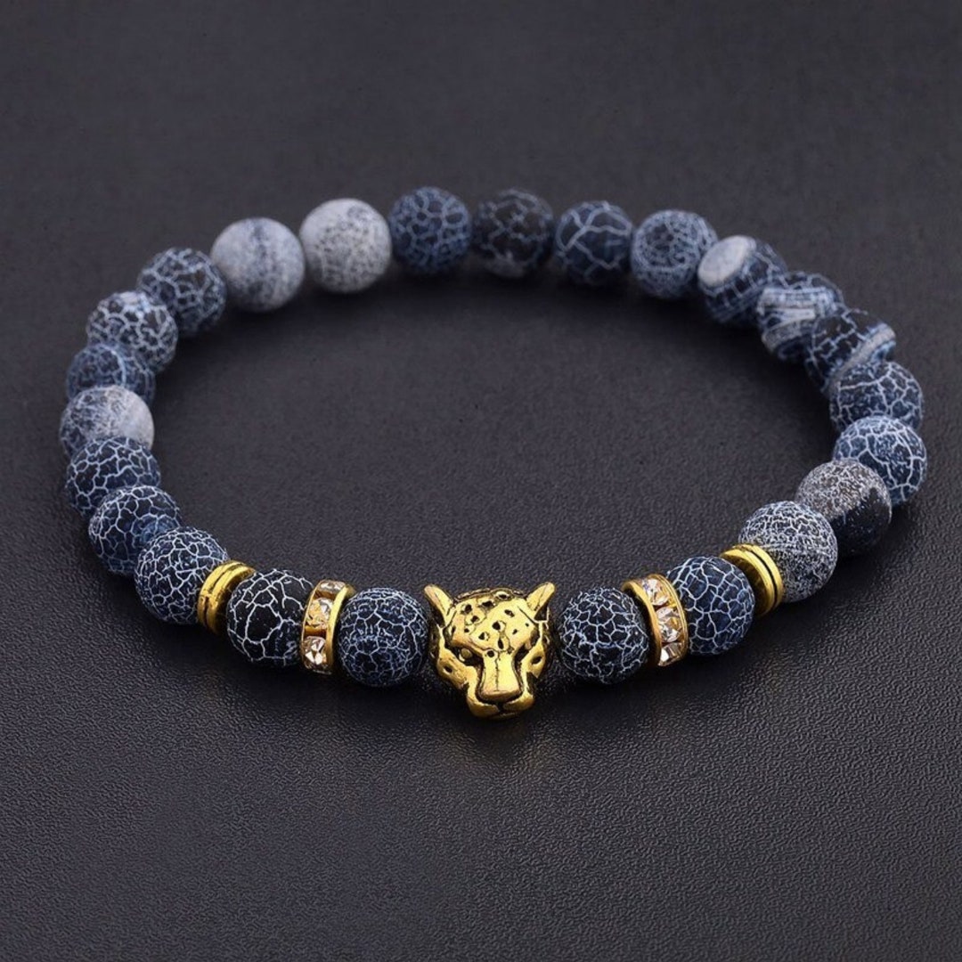 Lava Stone Bracelet 8mm and Leopard Head With Blessings Natural Lava ...