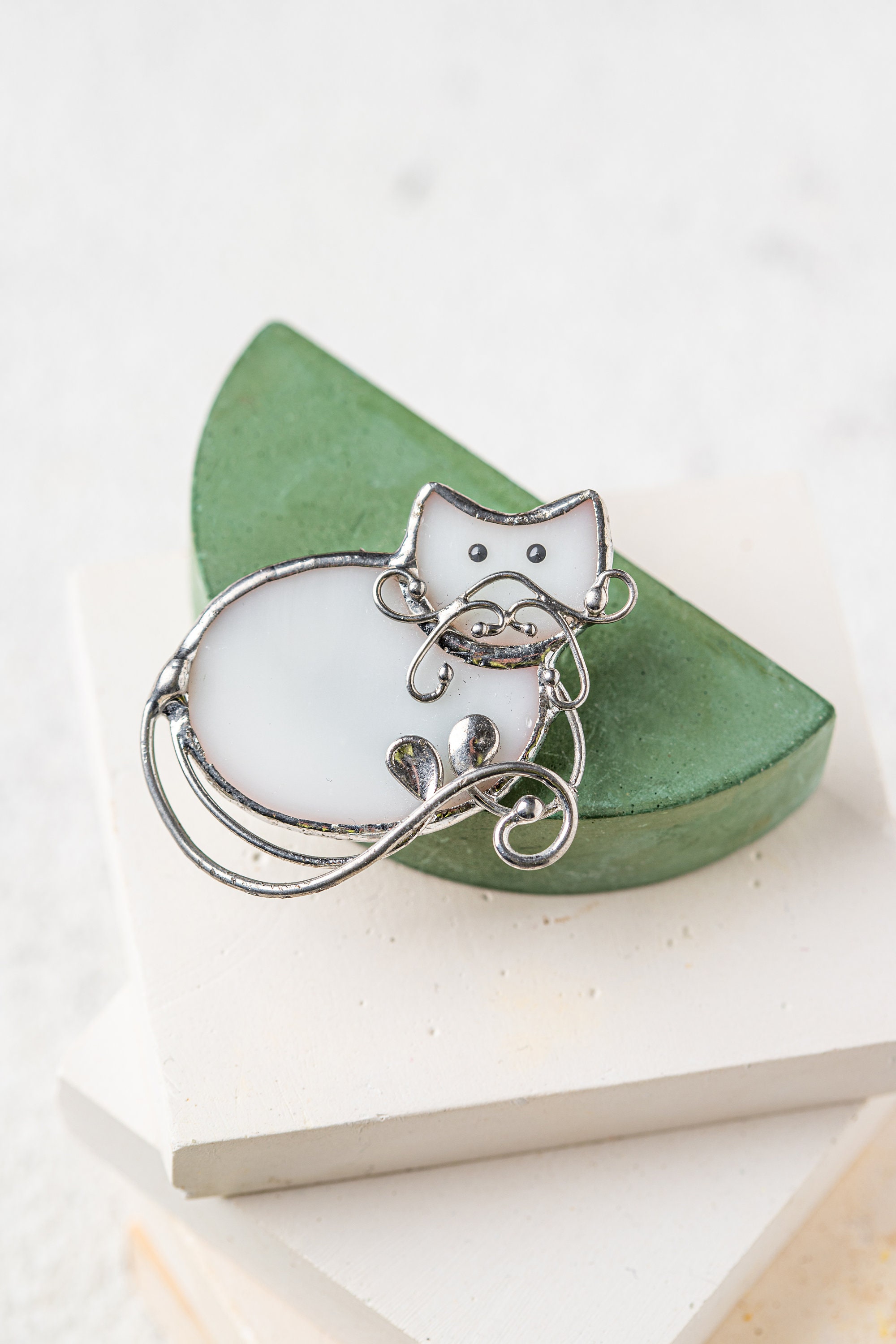 Stained Glass Brooch Cat Broach Gift for Woman Girl Her White - Etsy