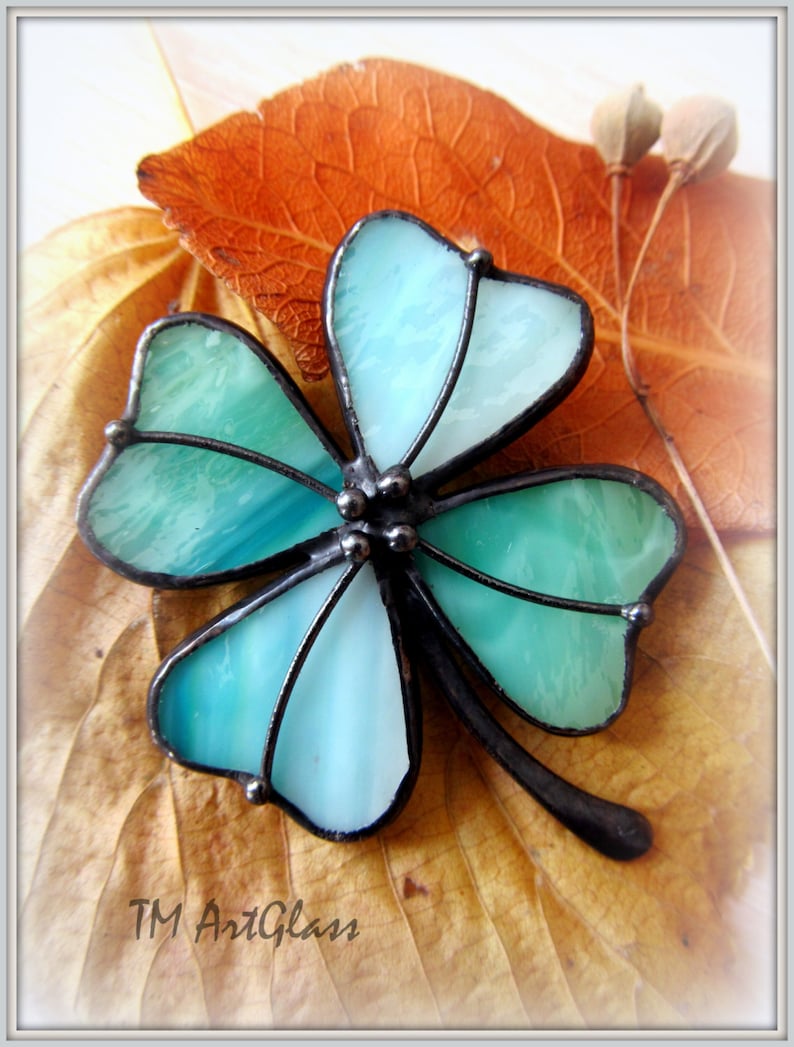 Four-leaf Clover Stained Glass Brooch for Woman Green Broach Pin ...