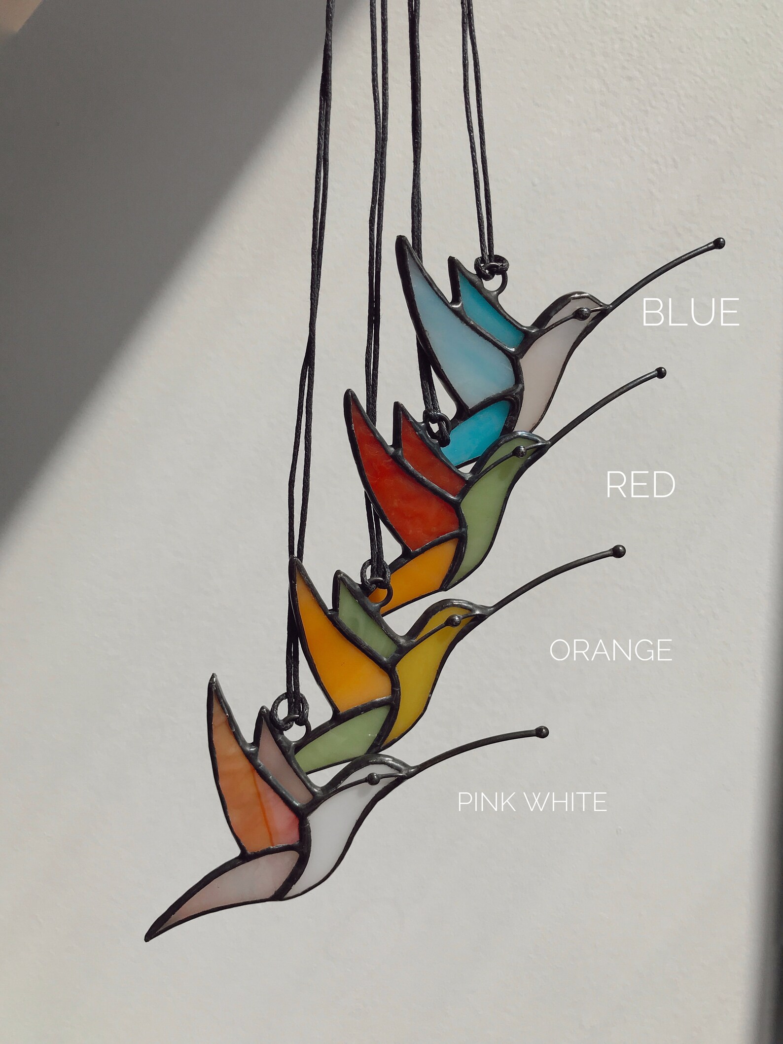Hummingbird Stained Glass Pendant Pink Blue Bird Сoulomb | Etsy