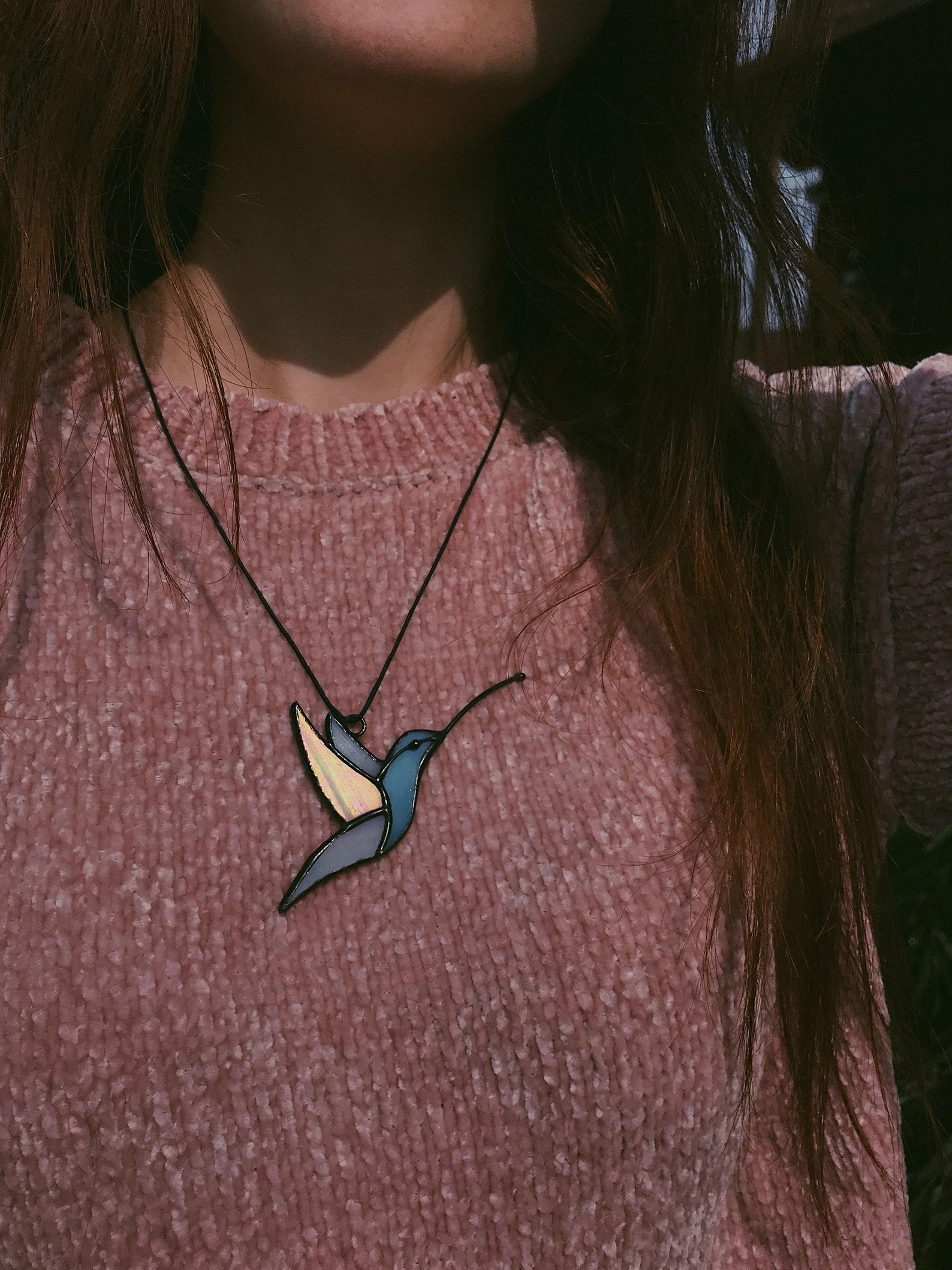Hummingbird Stained Glass Pendant Pink Blue Bird Сoulomb | Etsy