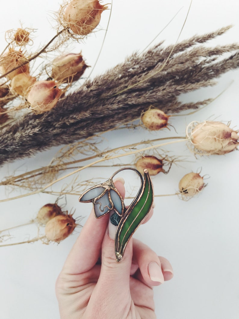 Stained Glass Brooch Snowdrop Bluebell Woman Green Broach Pin | Etsy