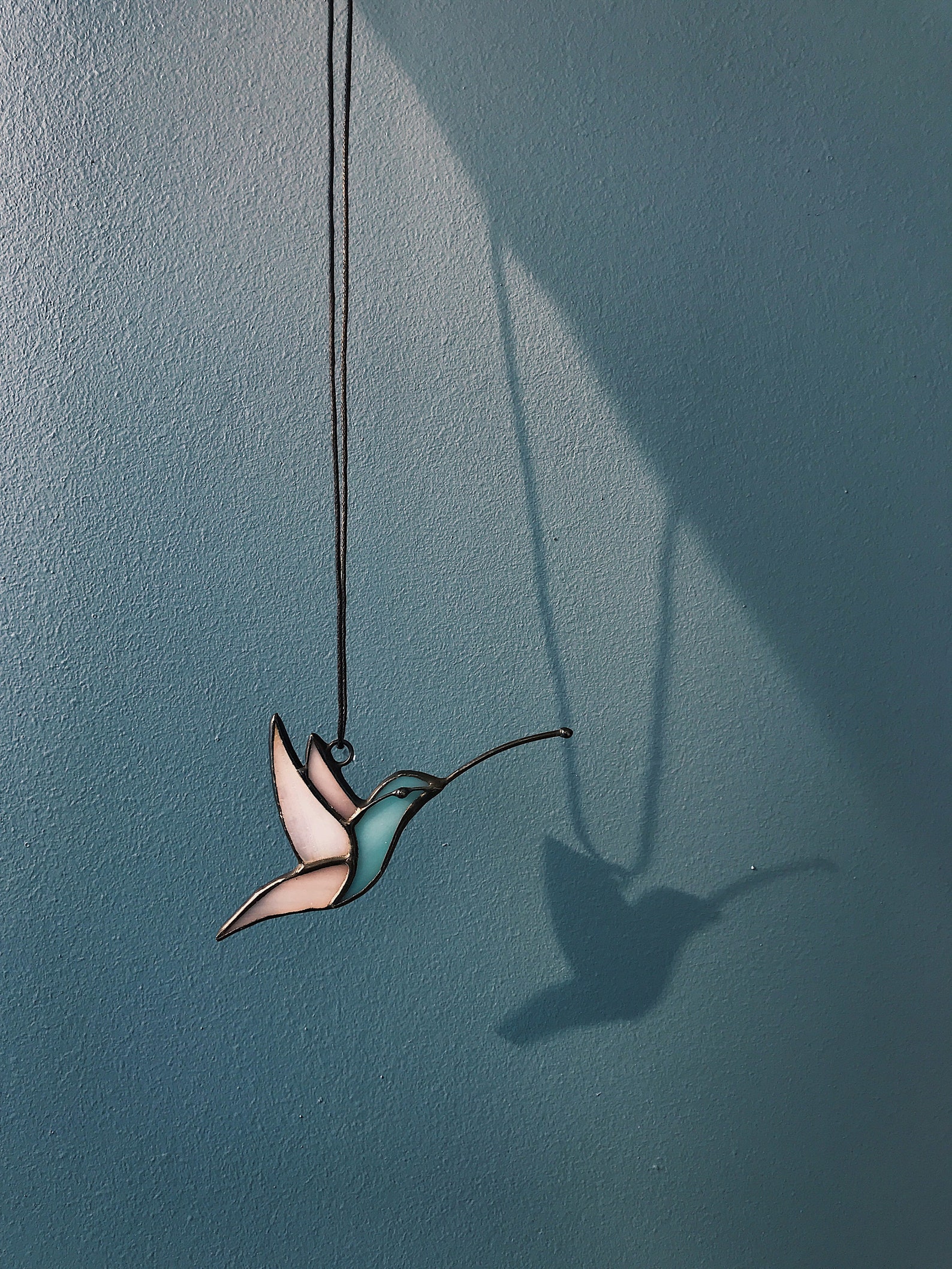 Hummingbird Stained Glass Pendant Pink Blue Bird Сoulomb | Etsy