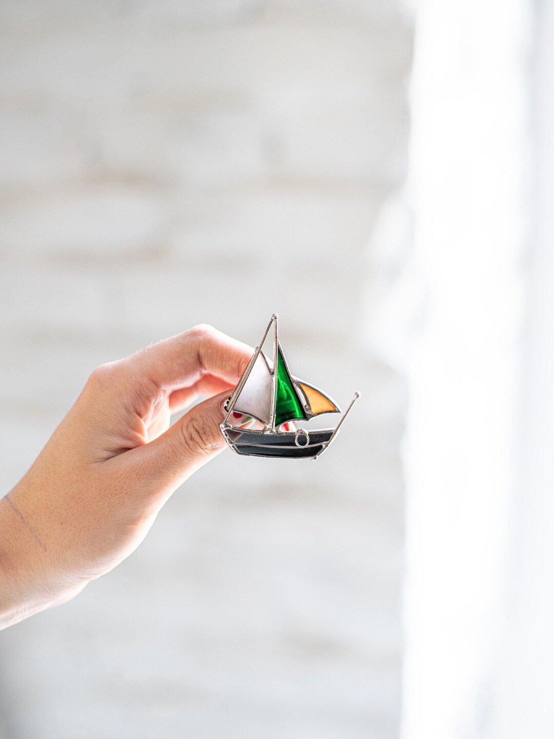 Stained Glass Ship Brooch Broach Pin Gift for Woman Girl Her Decoration ...