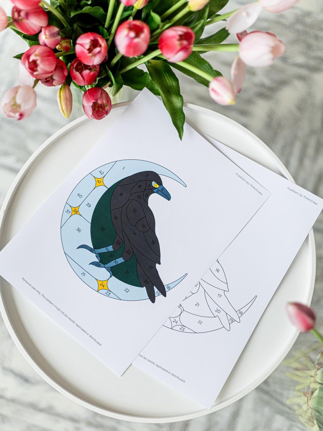 Crow Stained Glass Pattern, Digital Download DIY Halloween Suncatcher ...