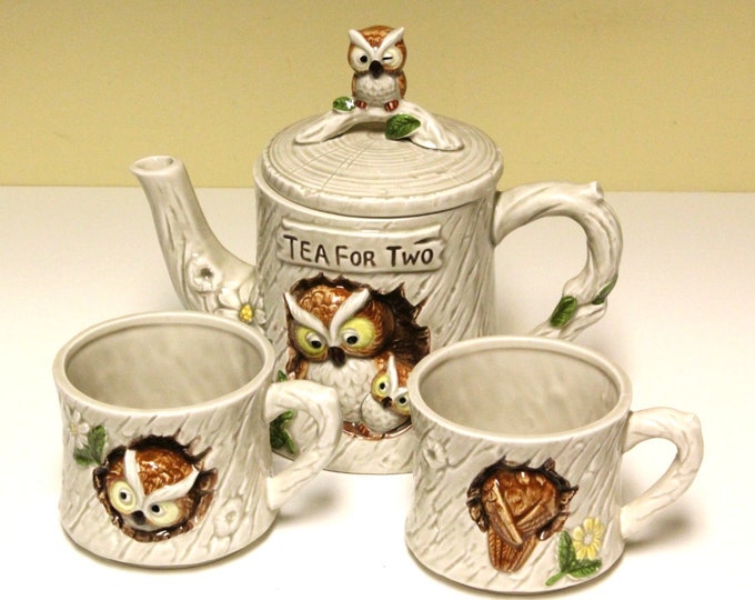 Enesco Owls Tea for Two Ceramic Drink Set 1977 E-9202 Teapot, Lid and 2 ...