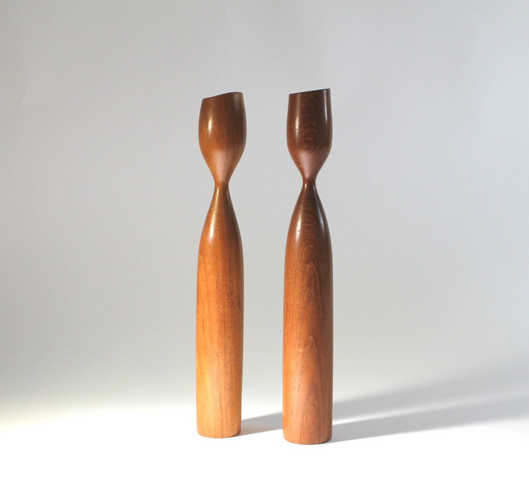 Danish Modern Walnut Candlesticks a Pair With Subtle His and Hers ...