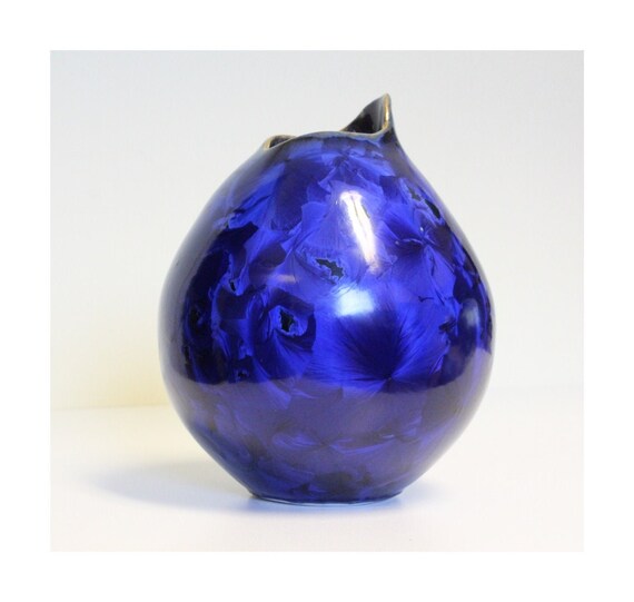 Vivid Crystalline Glazed Vase Blue Body Studio Pottery Very | Etsy