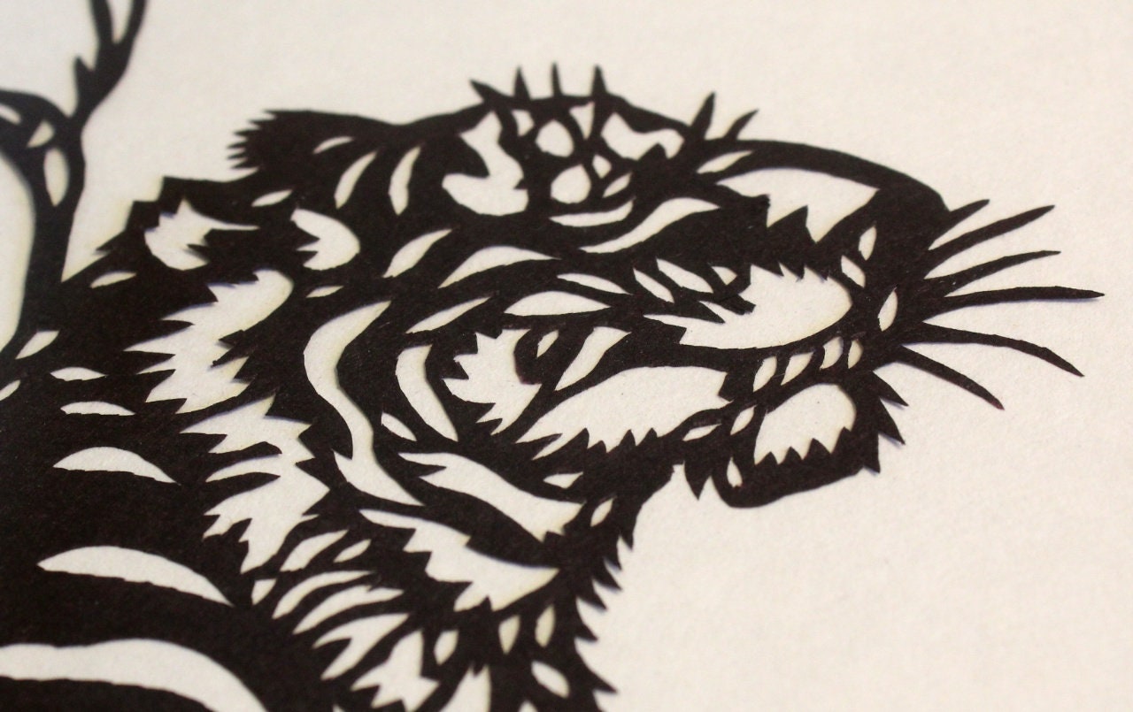 Cut Paper Tiger 2 Hand cut Black Art Mounted Over White | Etsy