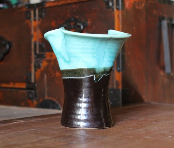 Blue Black Flared Kado Vessel Ikebana Vase Thrown and Altered | Etsy