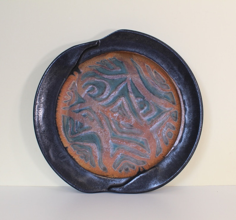 Jordan Studio Pottery Plate Art Ceramic in Luster Black Green - Etsy