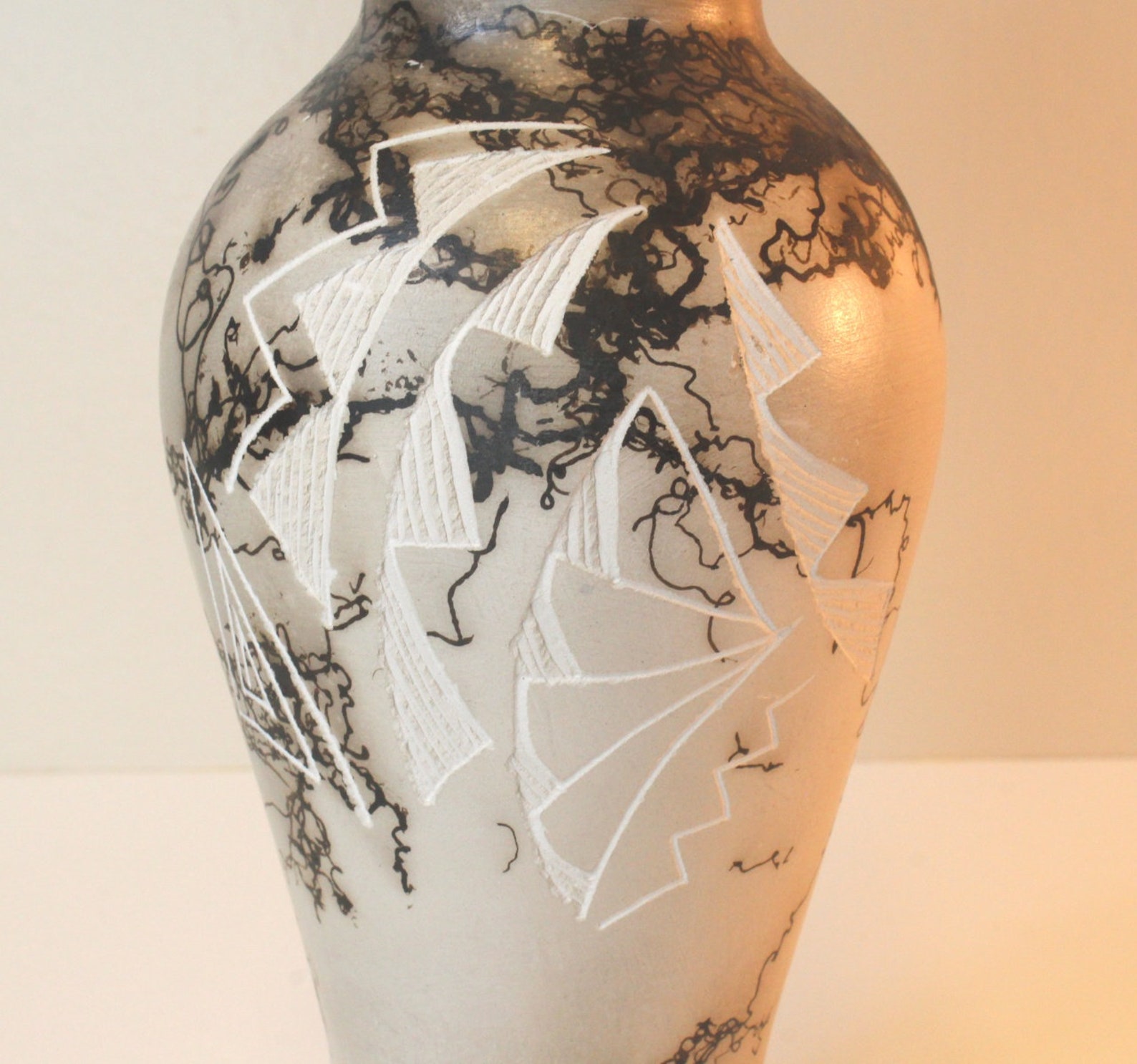 Roadside Pottery Vase Hydro Dipped and Incised Patterns Signed on ...