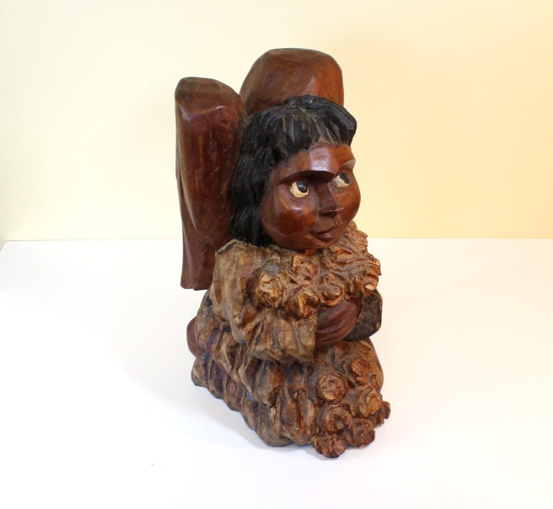Angelic Hand Carved Figure Brown Hardwood Winged Angel | Etsy