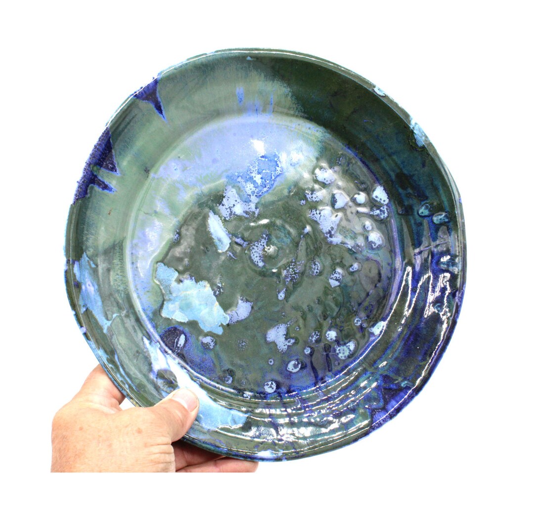 Glazed Blue Plate Psychedelic Studio Pottery Signed by Potter See Video ...