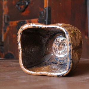 Heavy Grog Fired Clay Cup Thrown and Altered Oxide and Tenmoku Glaze ...