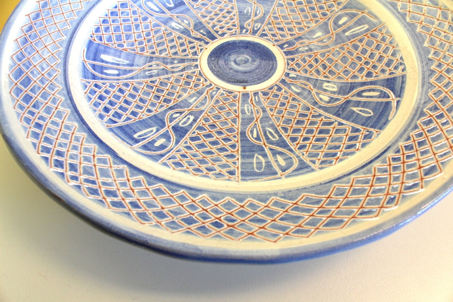 Brilliant Incised Geometric Plate Italian Hand Painted Ceramic | Etsy