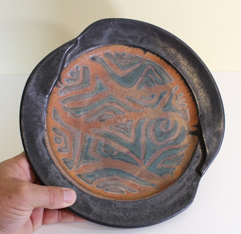 Jordan Studio Pottery Plate Art Ceramic in Luster Black Green - Etsy