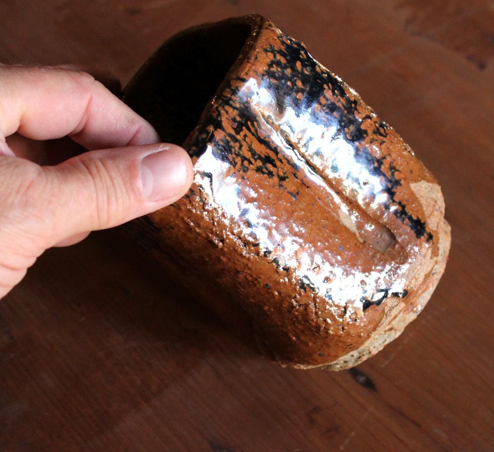 Heavy Grog Fired Clay Cup Thrown and Altered Oxide and Tenmoku | Etsy