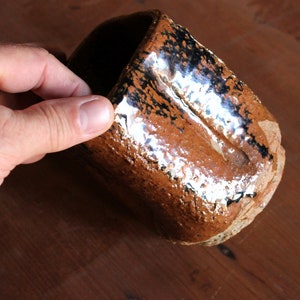 Heavy Grog Fired Clay Cup Thrown and Altered Oxide and Tenmoku Glaze ...