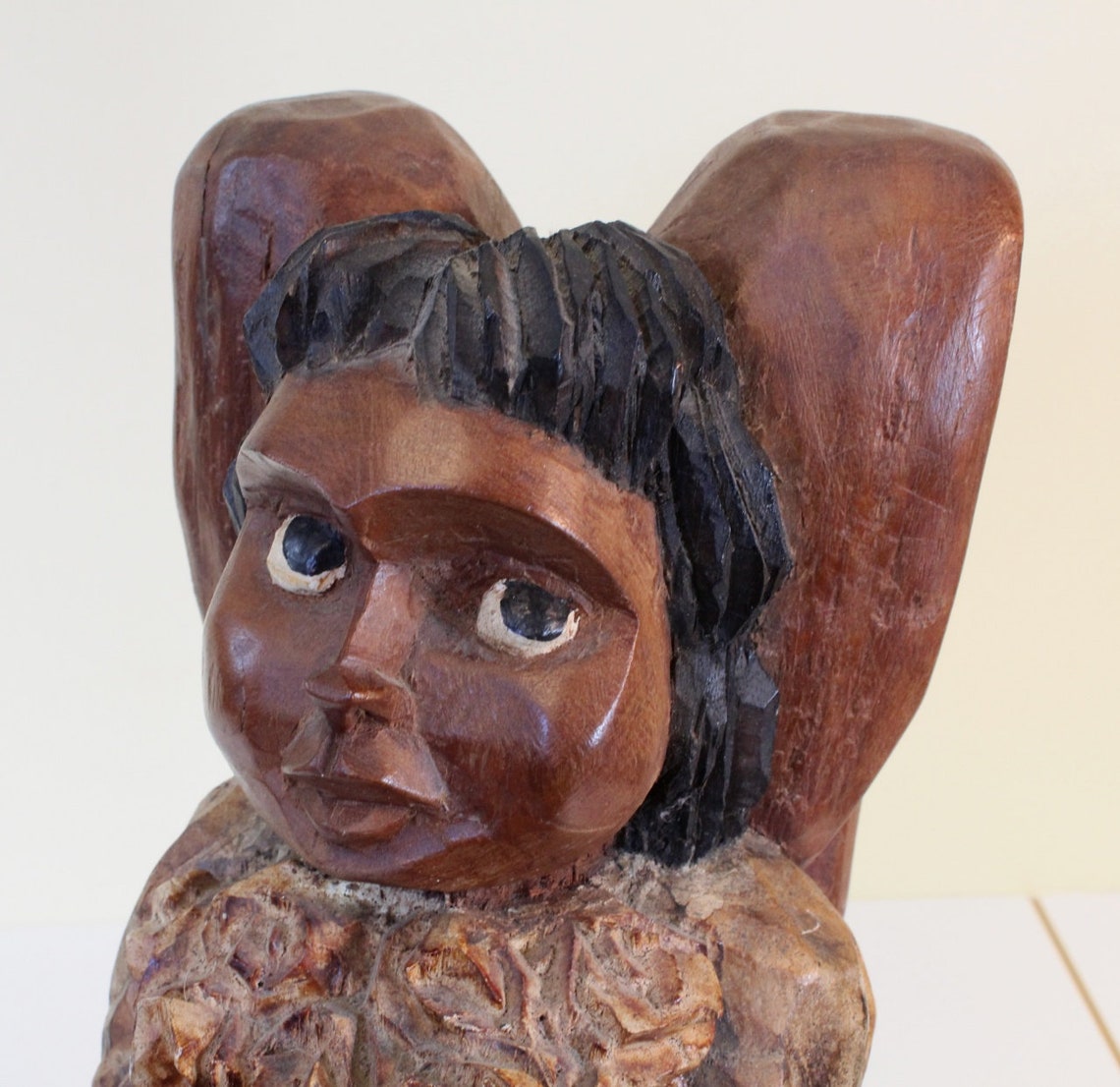 Angelic Hand Carved Figure Brown Hardwood Winged Angel | Etsy