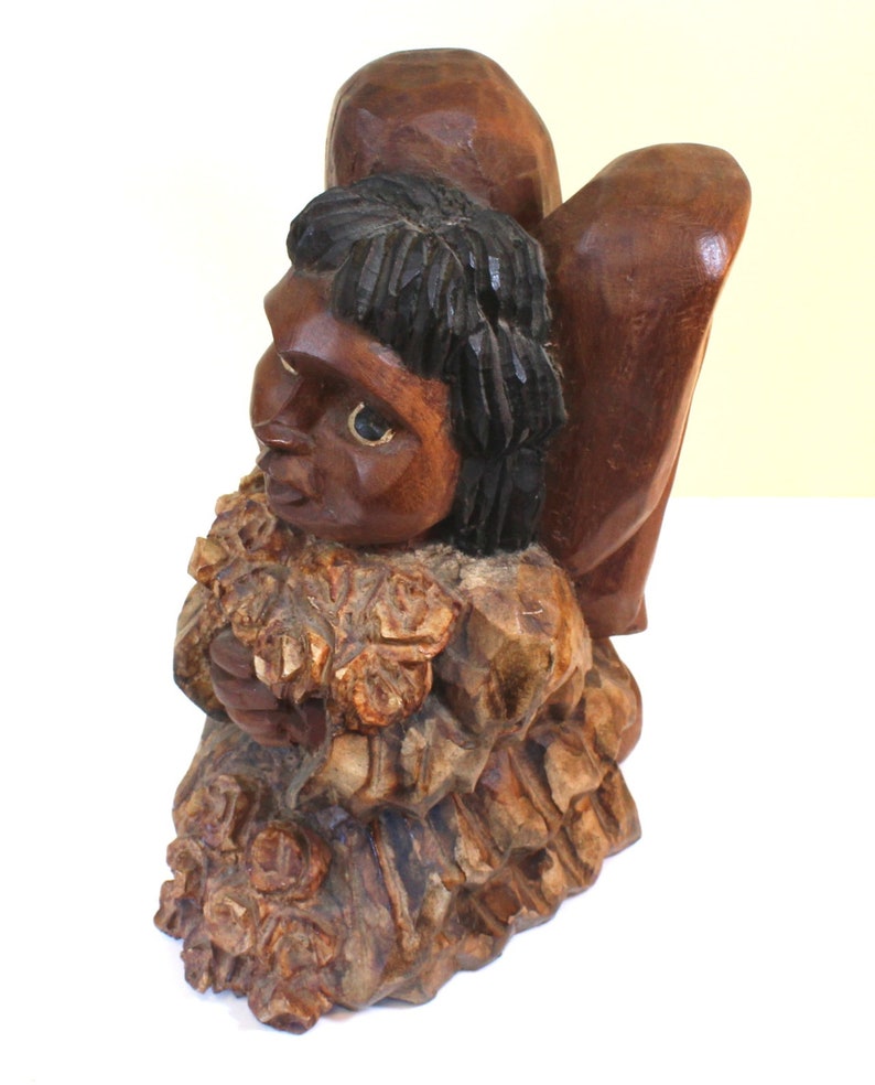 Angelic Hand Carved Figure Brown Hardwood Winged Angel | Etsy