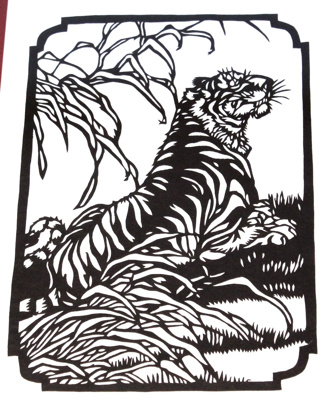 Cut Paper Tiger 2 Hand cut Black Art Mounted Over White | Etsy