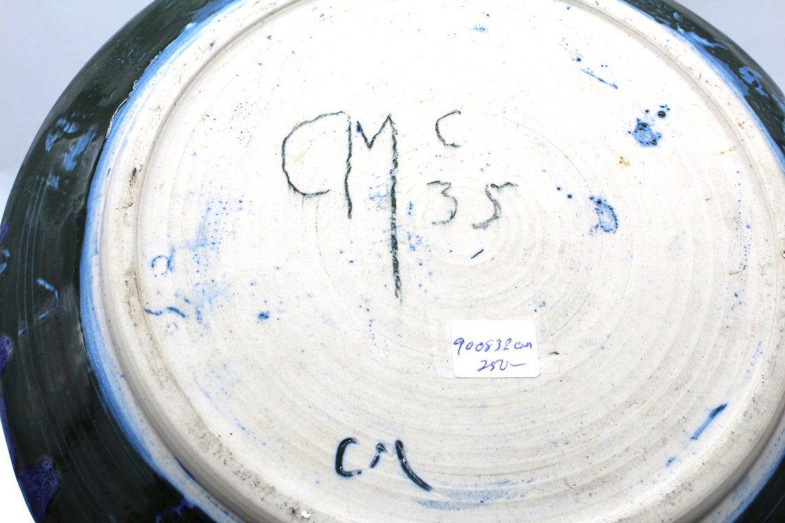 Glazed Blue Plate Psychedelic Studio Pottery Signed by Potter See Video ...