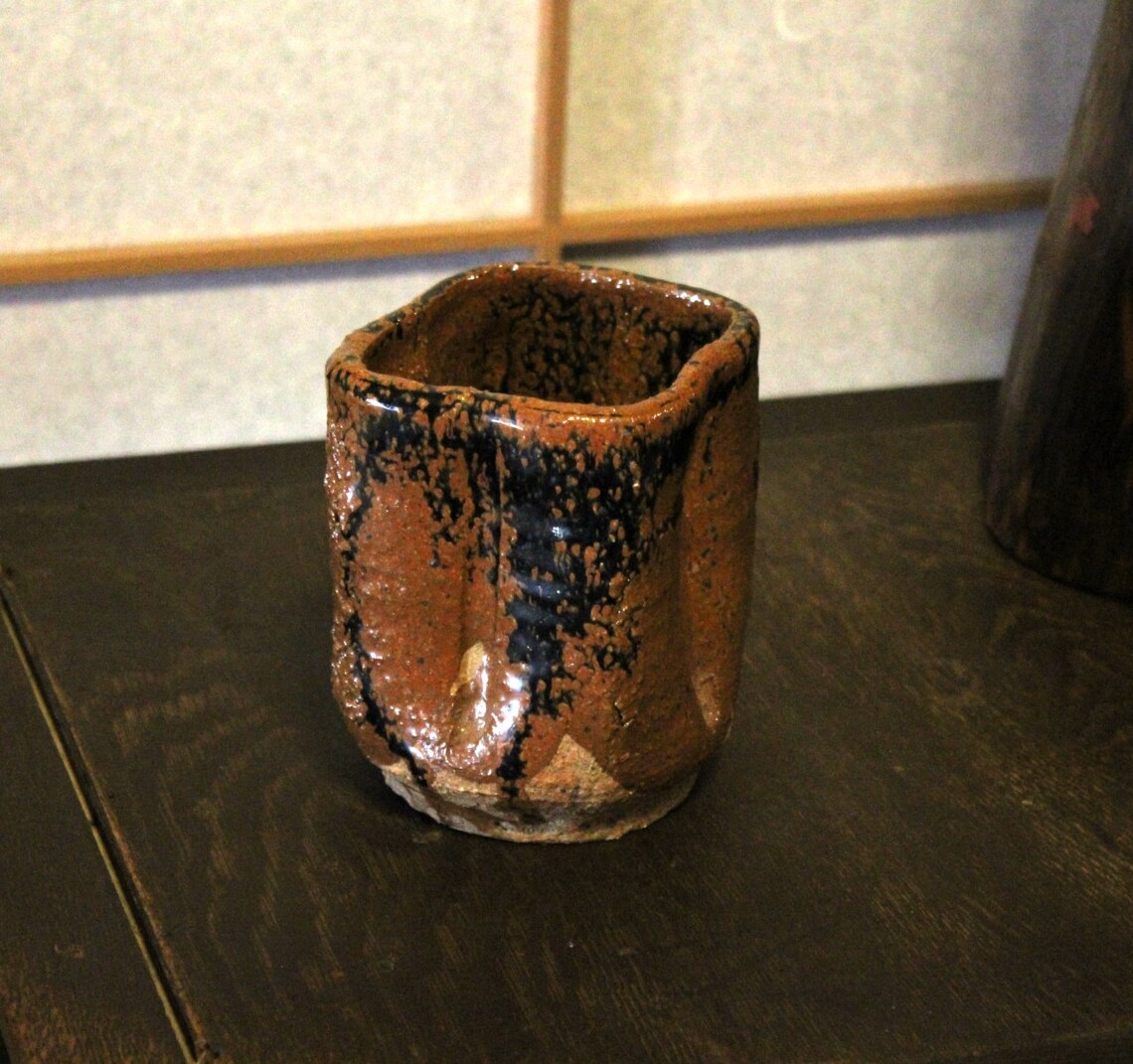 Heavy Grog Fired Clay Cup Thrown and Altered Oxide and Tenmoku | Etsy