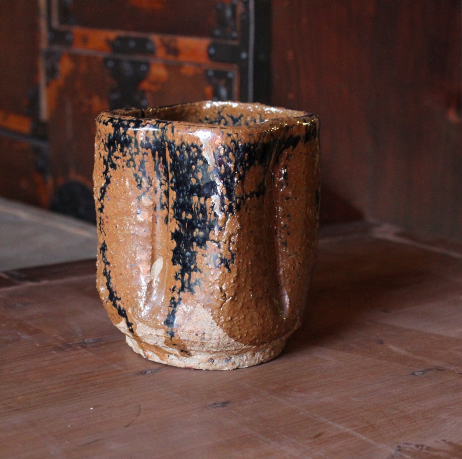 Heavy Grog Fired Clay Cup Thrown and Altered Oxide and Tenmoku | Etsy