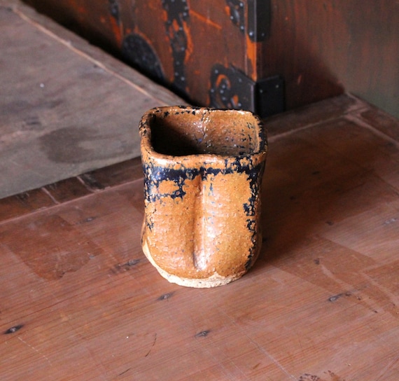 Heavy Grog Fired Clay Cup Thrown and Altered Oxide and Tenmoku | Etsy