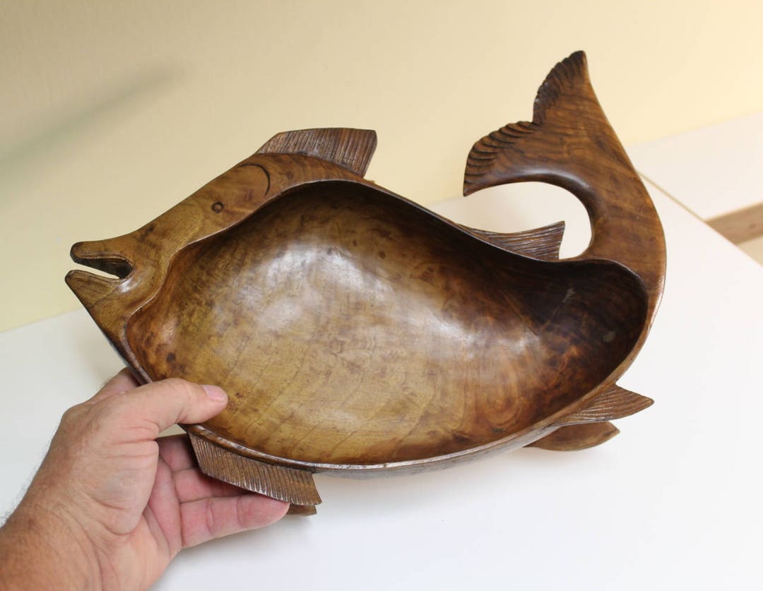 Carved Wood Fish Bowl: Luau Tiki Hawaii Island Style Dish - Etsy