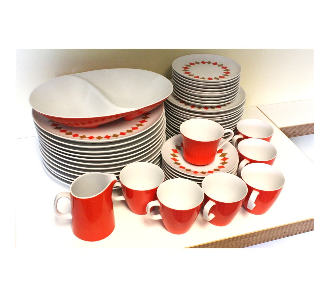 51-piece Sango Guinevere Dinnerware Set: Harlequin Diamond Flame Orange ...