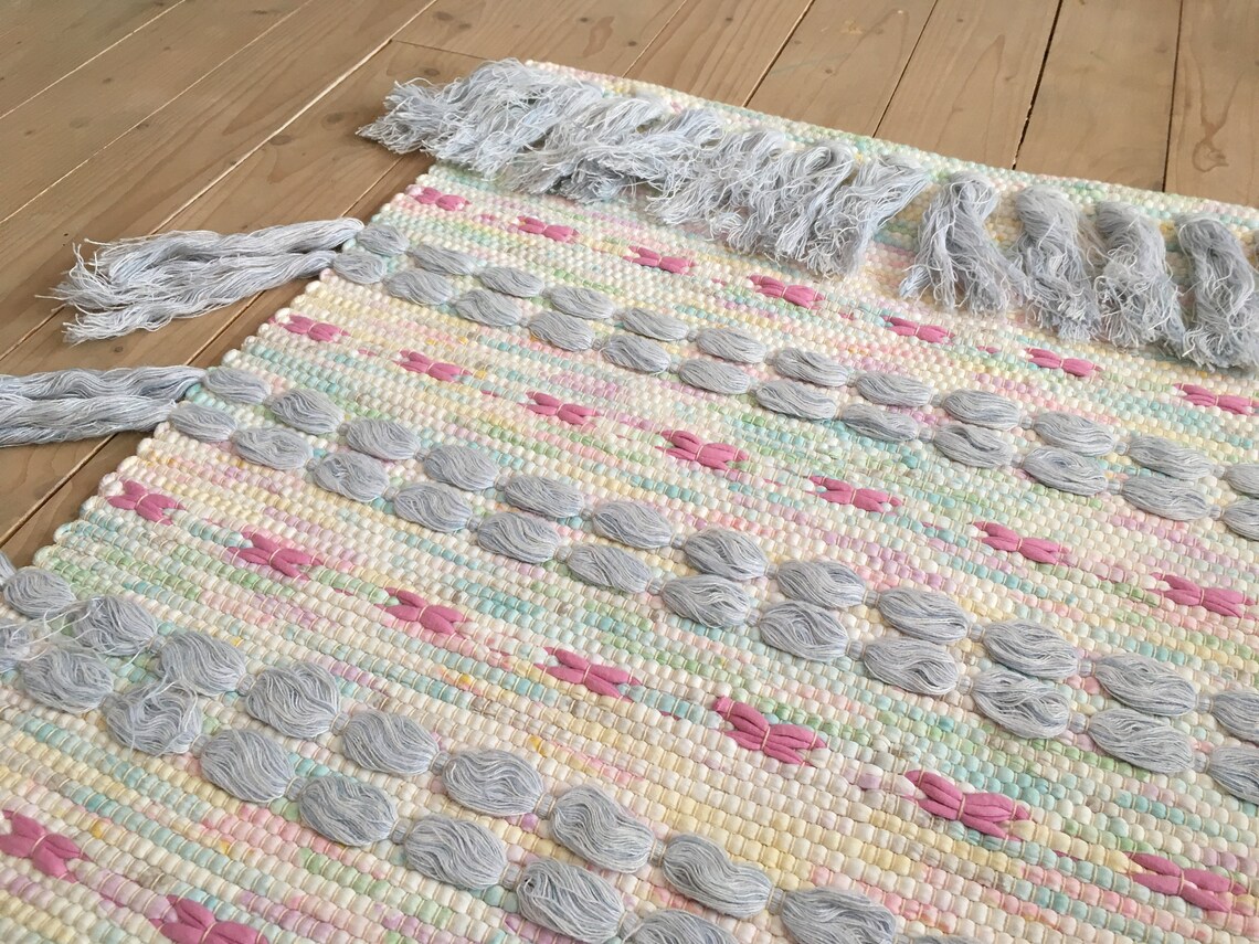 Swedish Vintage Pink Blue Rag Wall Hanging Woven Striped Rag Wall Decor ...