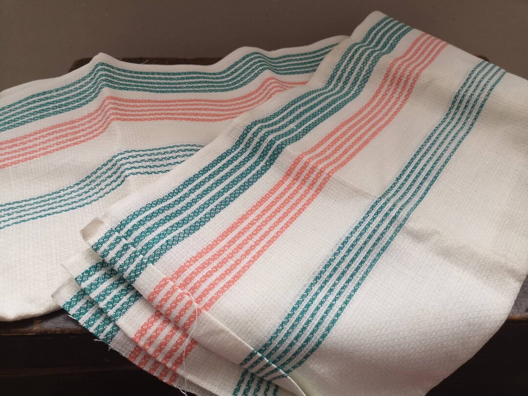Vintage Soviet Woven Linen Fabric Linen Table Runner Fabric Striped ...