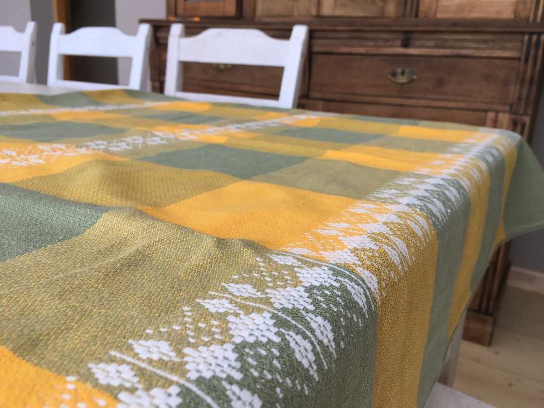 Swedish Woven Table Cloth Plaid Yellow Table Cloth Woven Table Runner ...